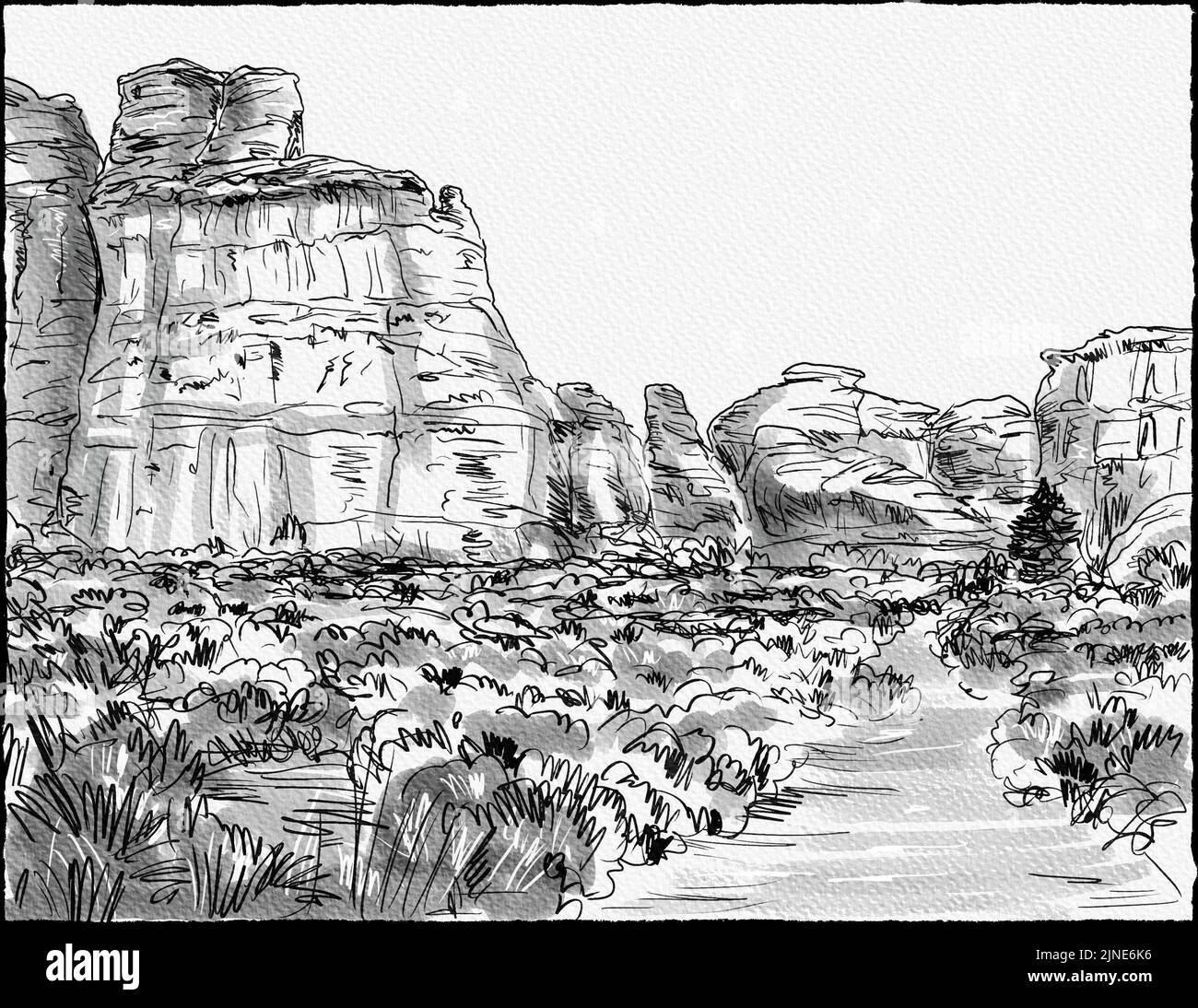 Pen and ink watercolor drawing painting of the Broken Arch Trail from ...