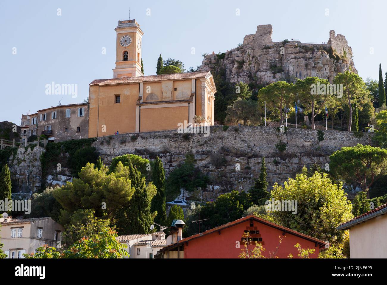 Eze, Alpes-Maritimes, France. Mountain landscape with Church of Our ...