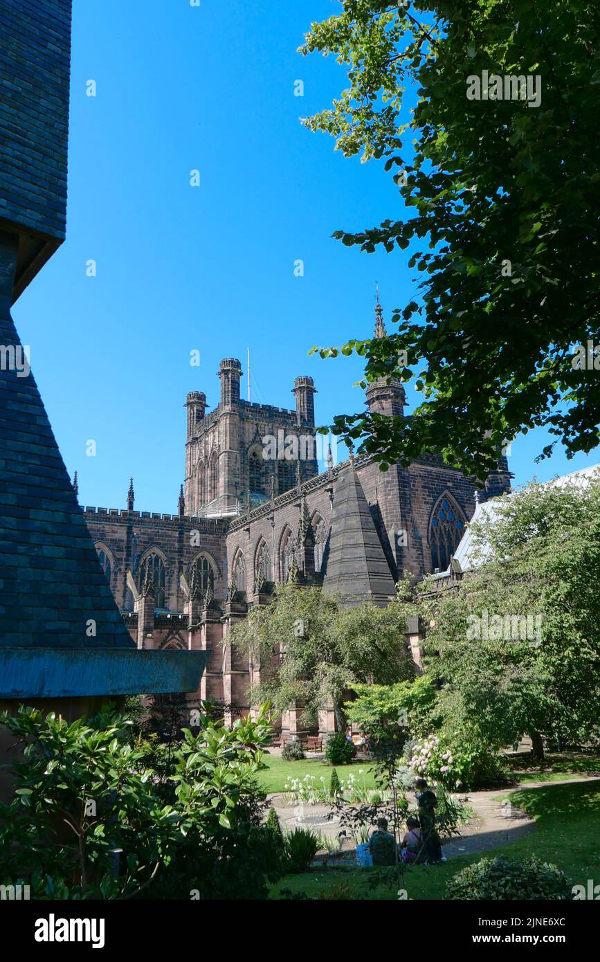 Chester Cathedral on a hot summers day with a deep blue sky Stock Photo ...