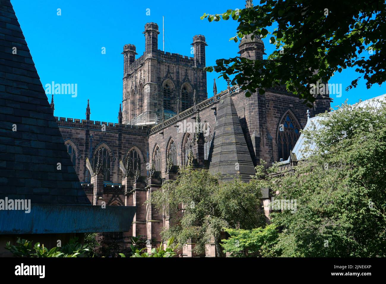 Chester Cathedral on a hot summers day with a deep blue sky Stock Photo ...