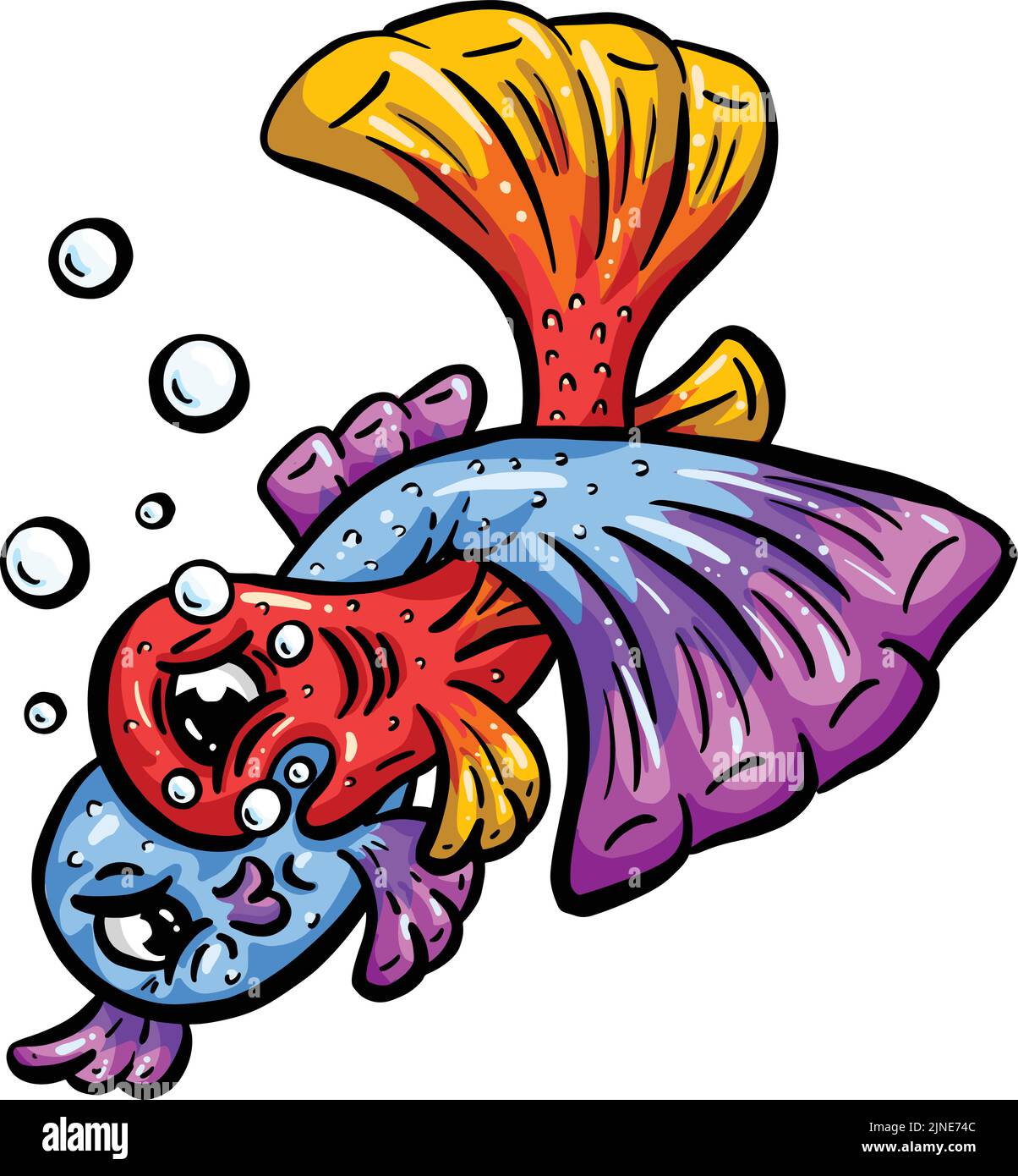 Cartoon Fighter Goldfish Fish Red and Blue in Vector Illustration Stock ...