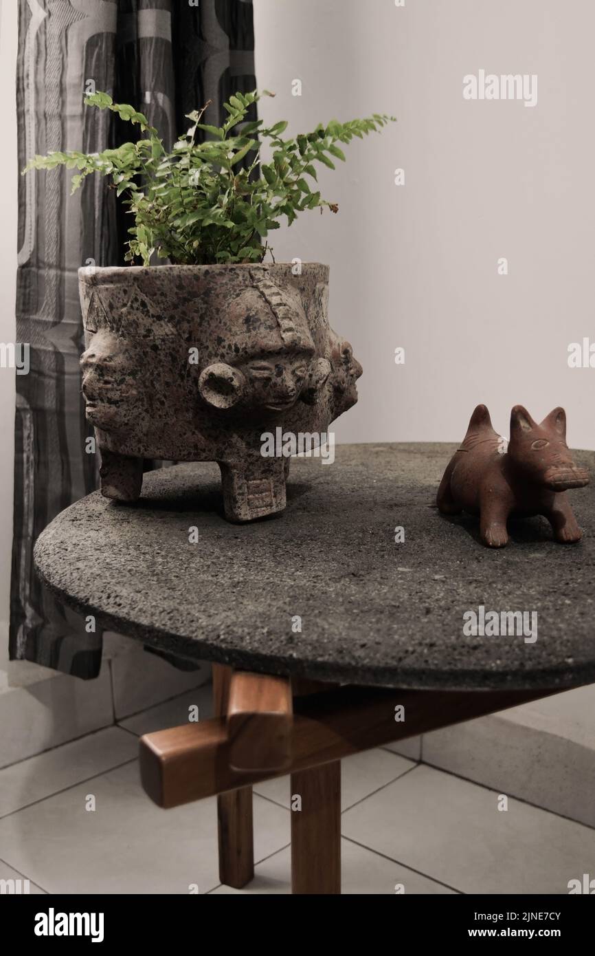 designer side or center coffee table, top in natural stone, volcanic ...