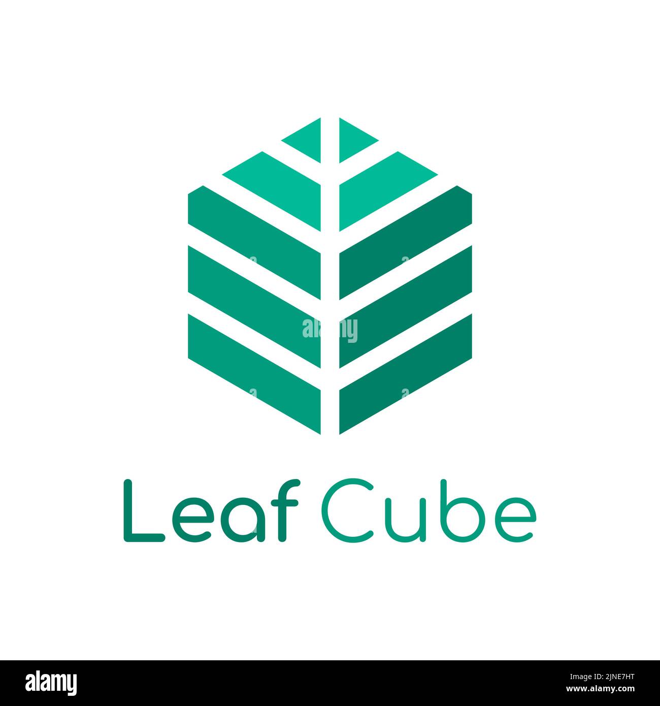 Leaf cube logo. Green leaf in a shape of a cube. Geometric box made of ...