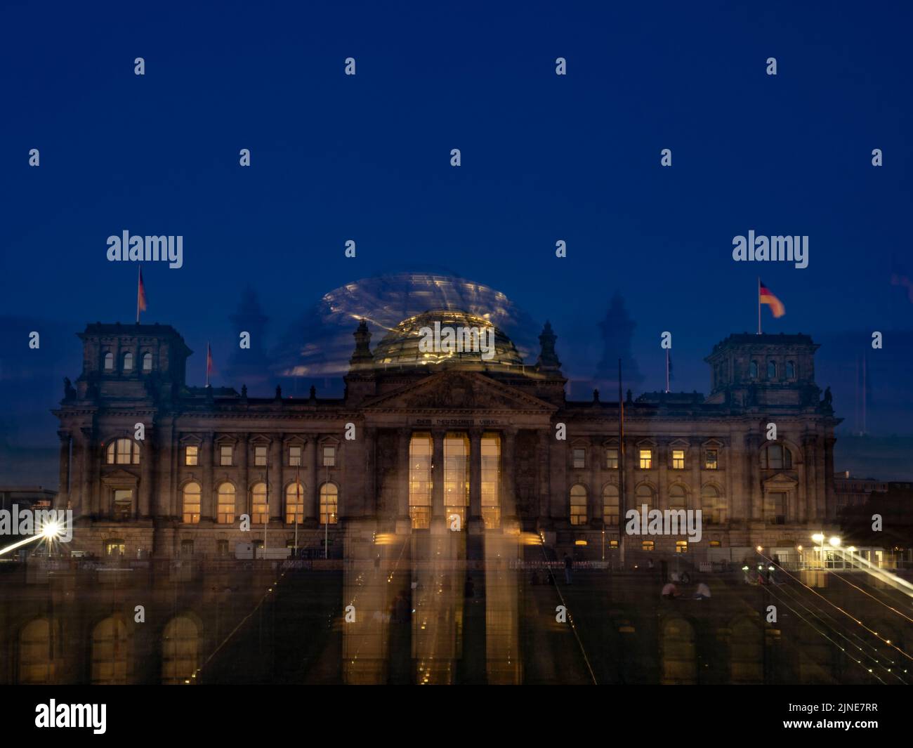 Berlin, Germany. 11th Aug, 2022. Illuminated is the Reichstag in the evening. (Long exposure ...