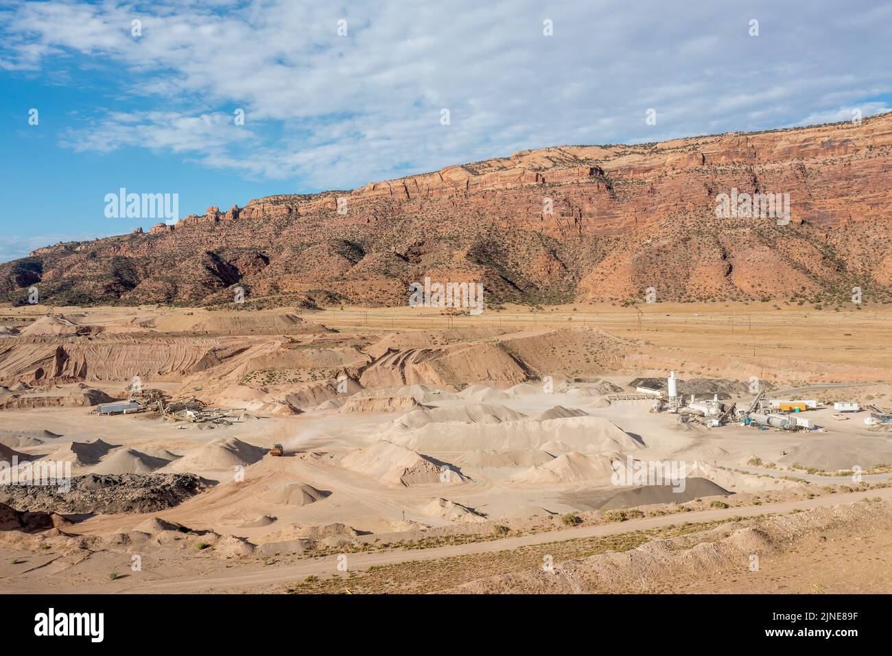 Aerial view of a mobile asphalt drum-mix plant in a gravel pit in ...
