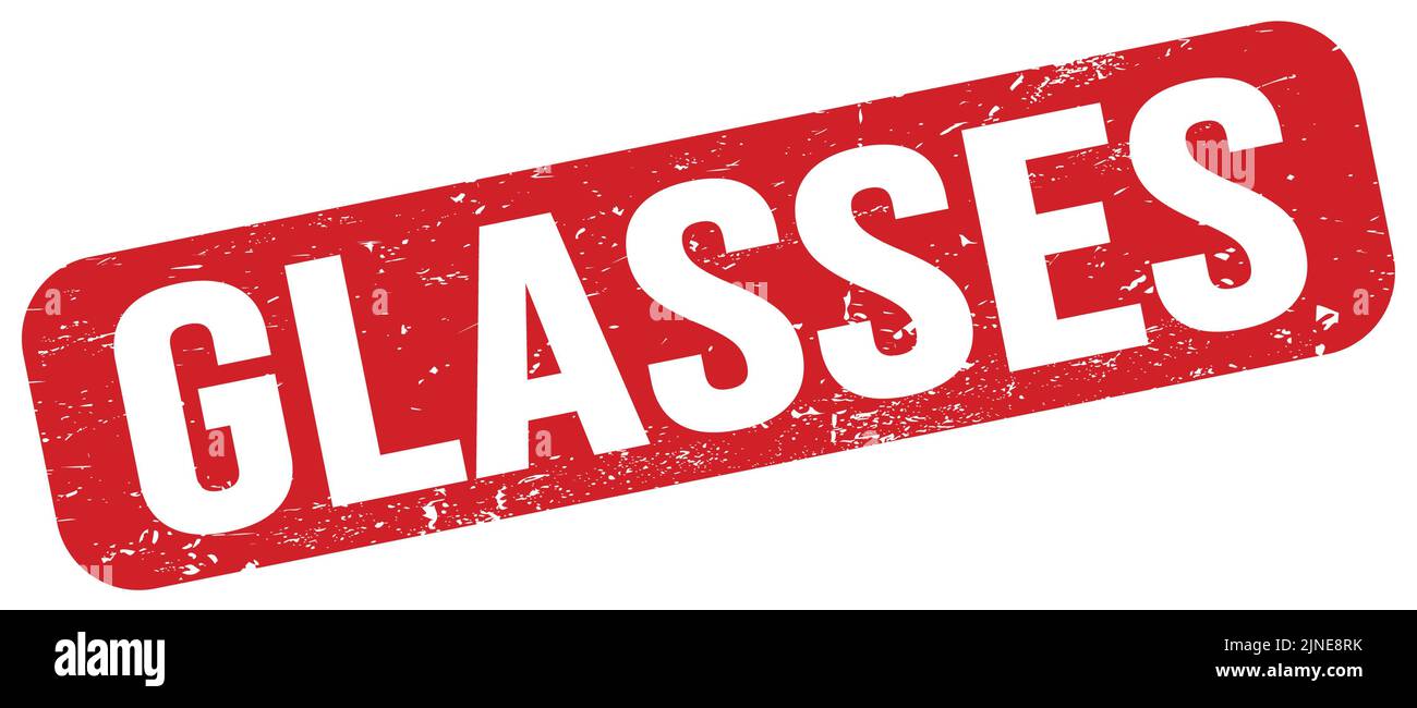 GLASSES text written on red grungy stamp sign Stock Photo - Alamy