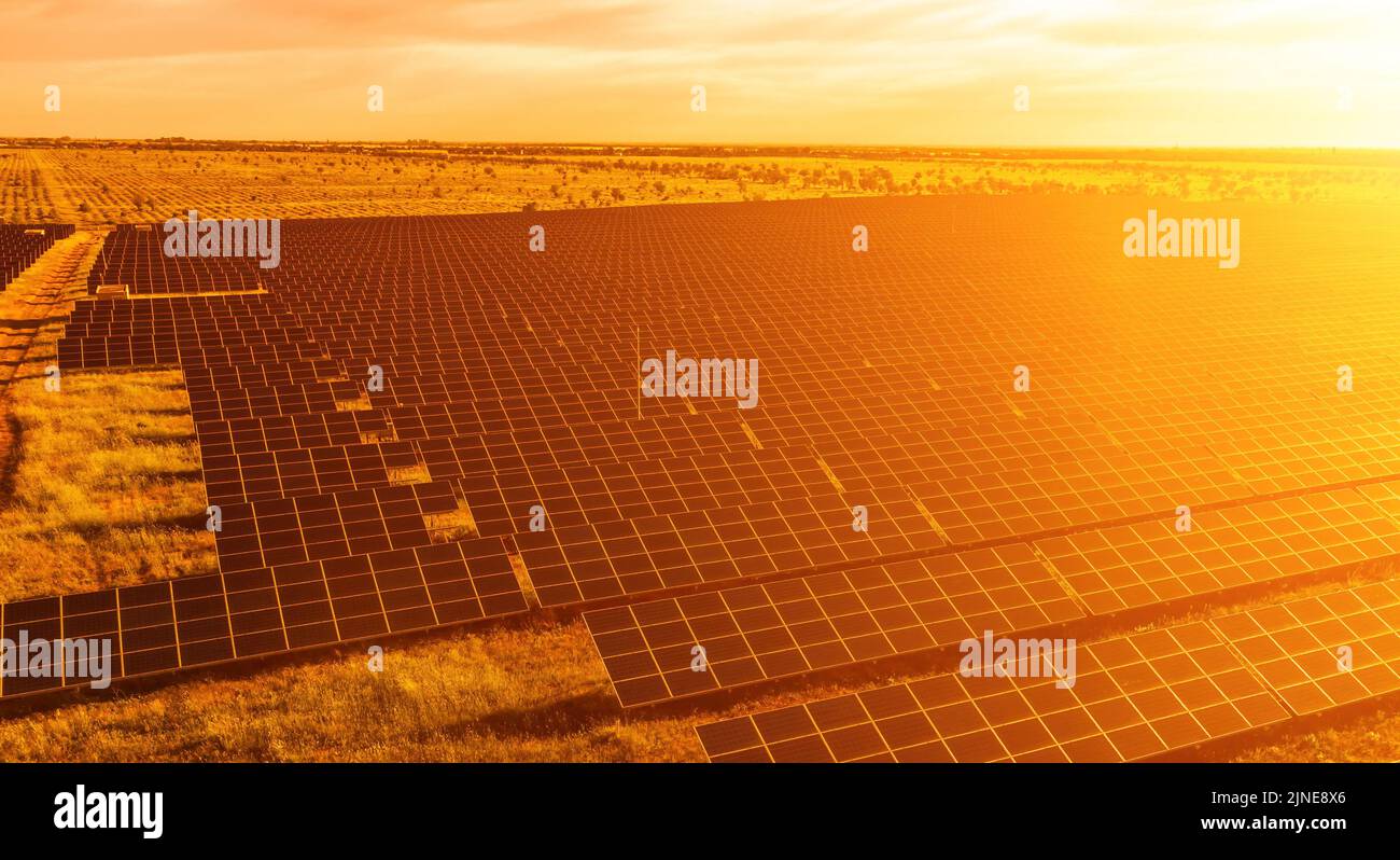 Aerial top view of a solar panels power plant. Photovoltaic solar ...