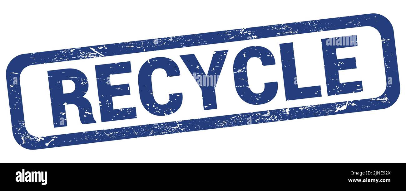 RECYCLE text written on blue rectangle stamp sign Stock Photo - Alamy