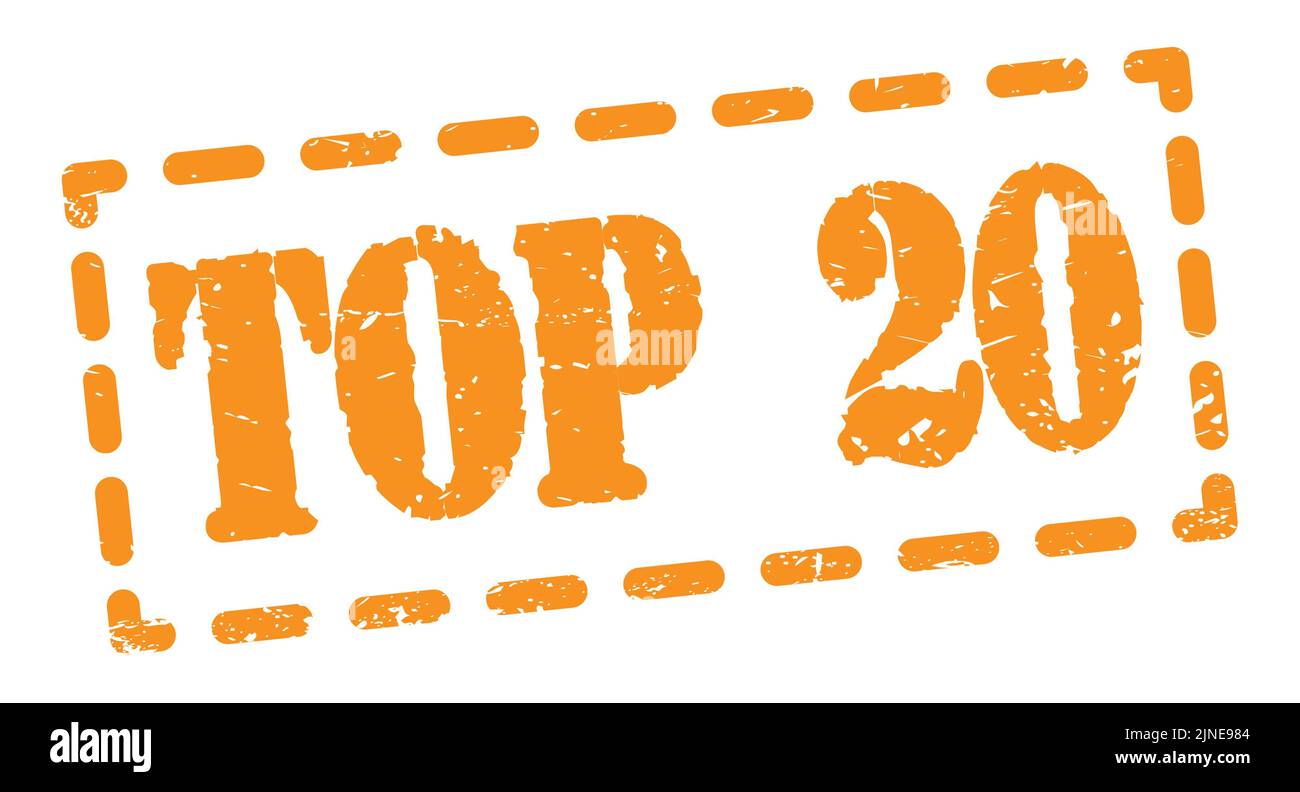 TOP 20 text written on orange dash stamp sign Stock Photo - Alamy
