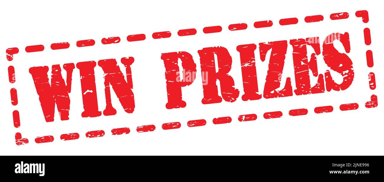 WIN PRIZES text written on red dash stamp sign Stock Photo - Alamy