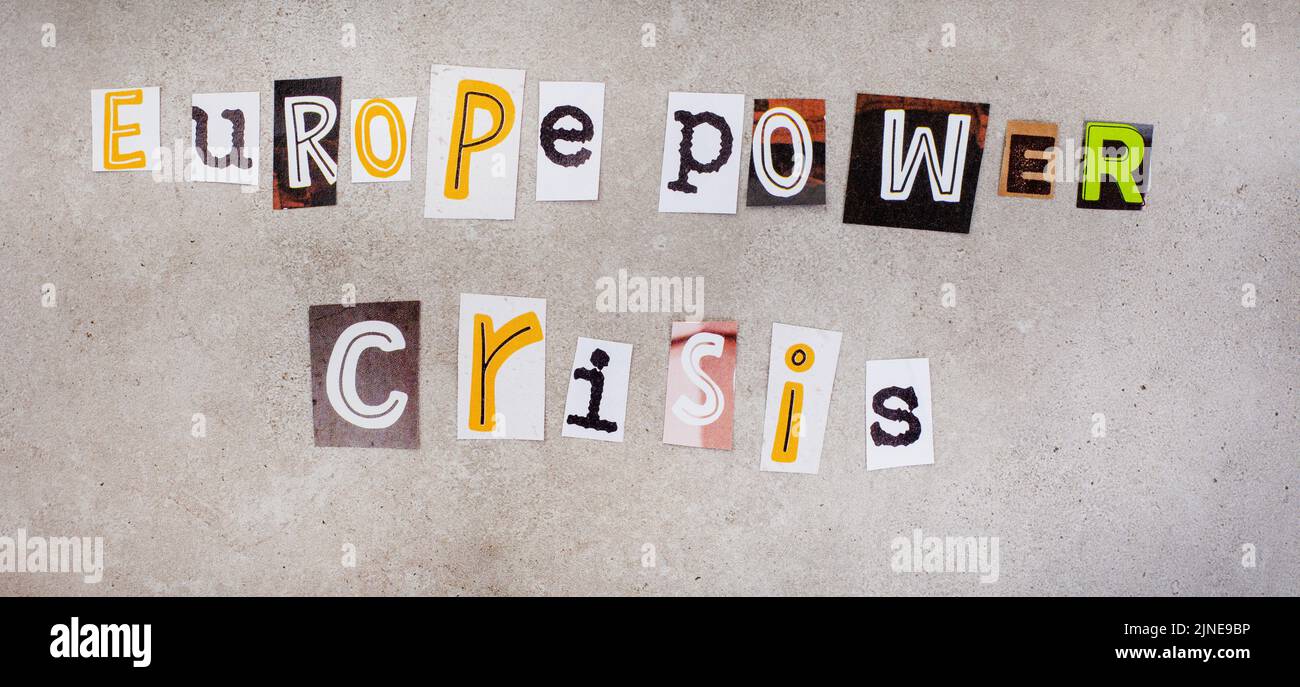 European power crisis, magazine letter clippings on grey Stock Photo ...