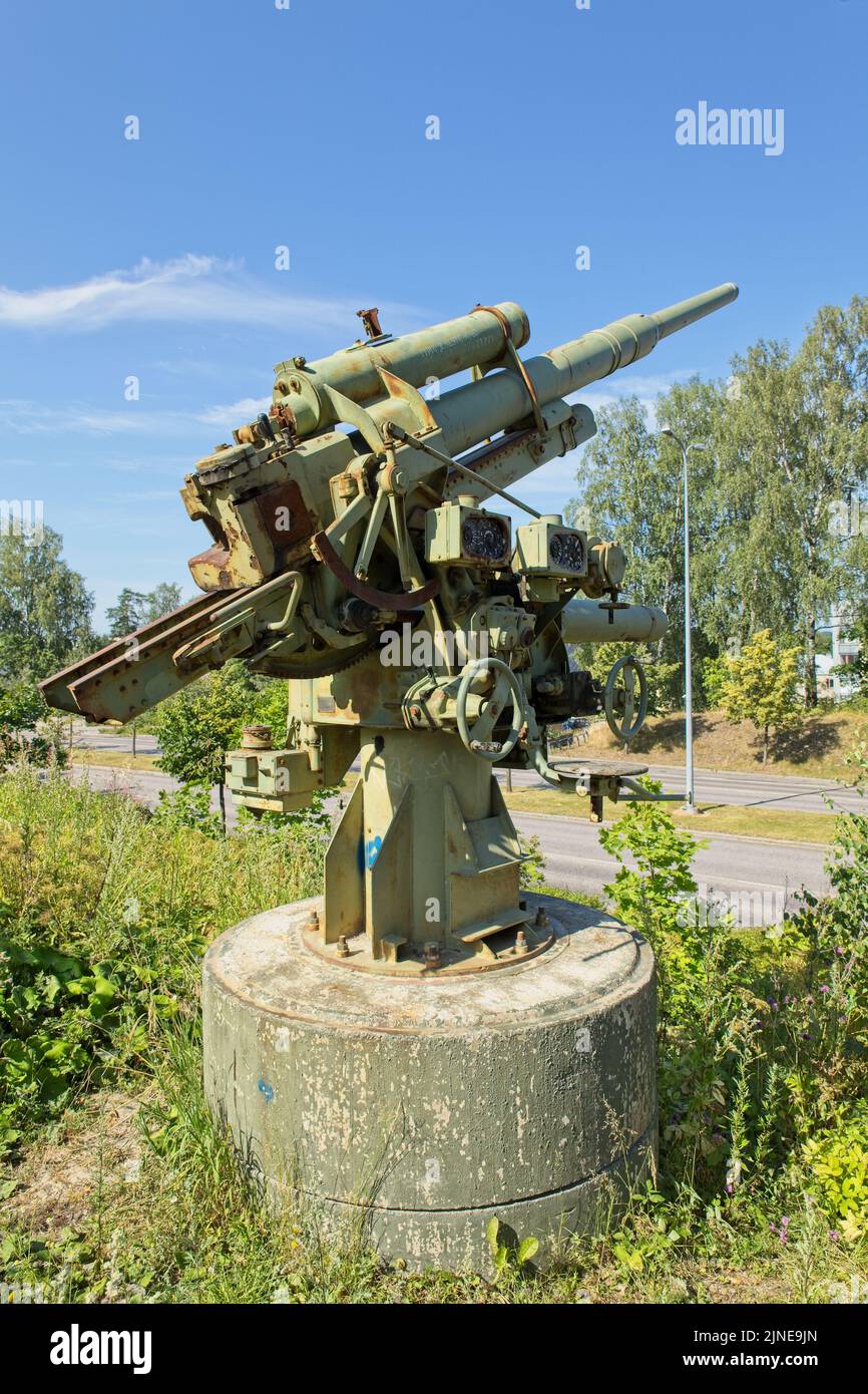WW2 anti-aircraft gun memorial at Hyrylä, Tuusula, Finland Stock Photo ...