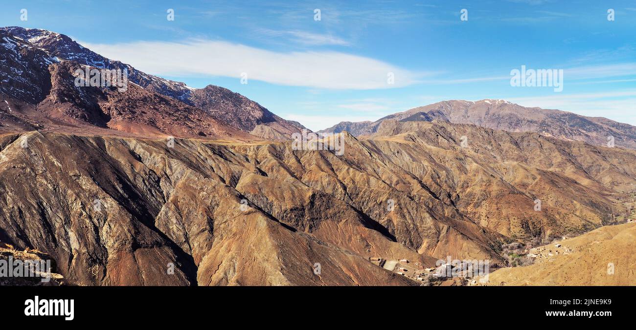 Panorama of Tizi n'Tichka mountain pass in High Atlas range, Morocco ...