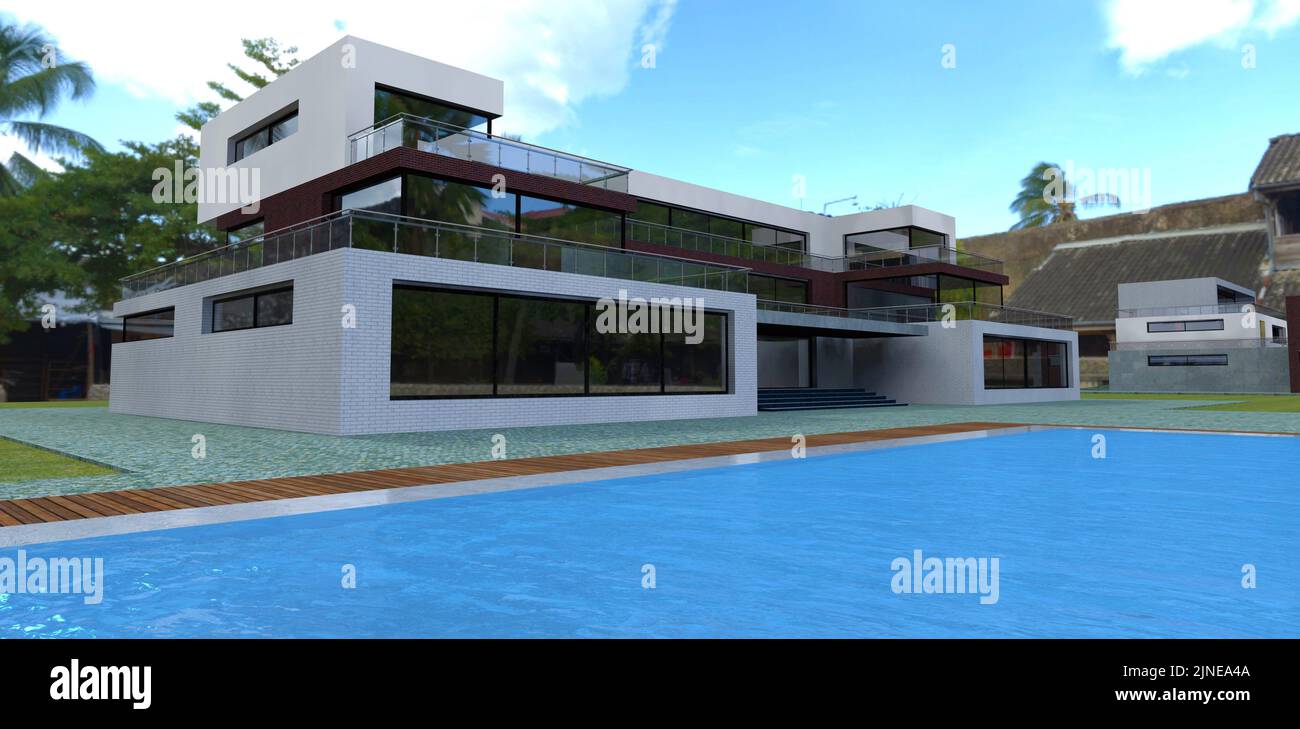 New modern country house in the old quarter of a tropical island ...