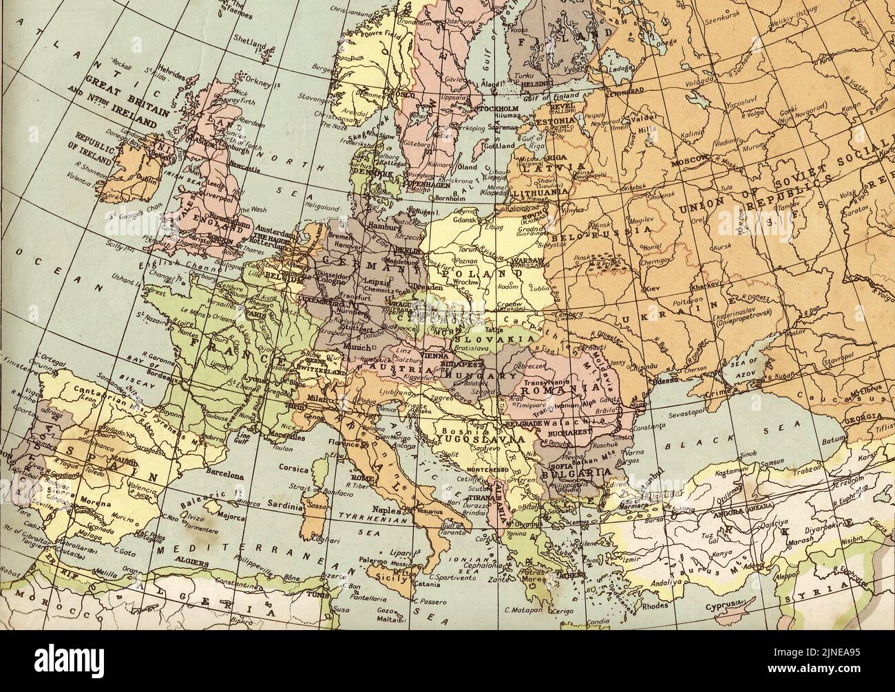 An old colour map of Europe Stock Photo - Alamy