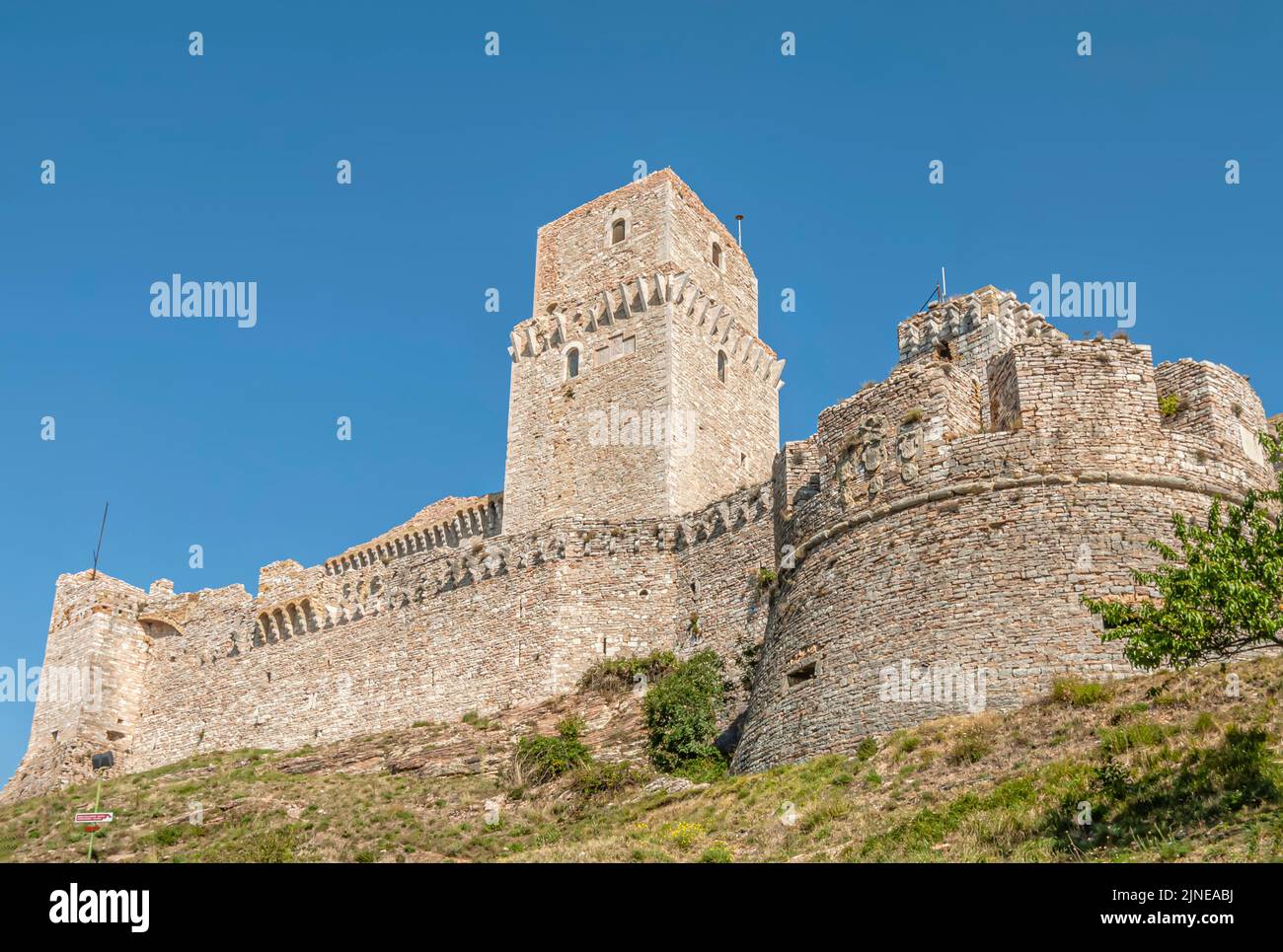 Fortress Rocca Maggiore above the old town of the medieval town Assisi ...