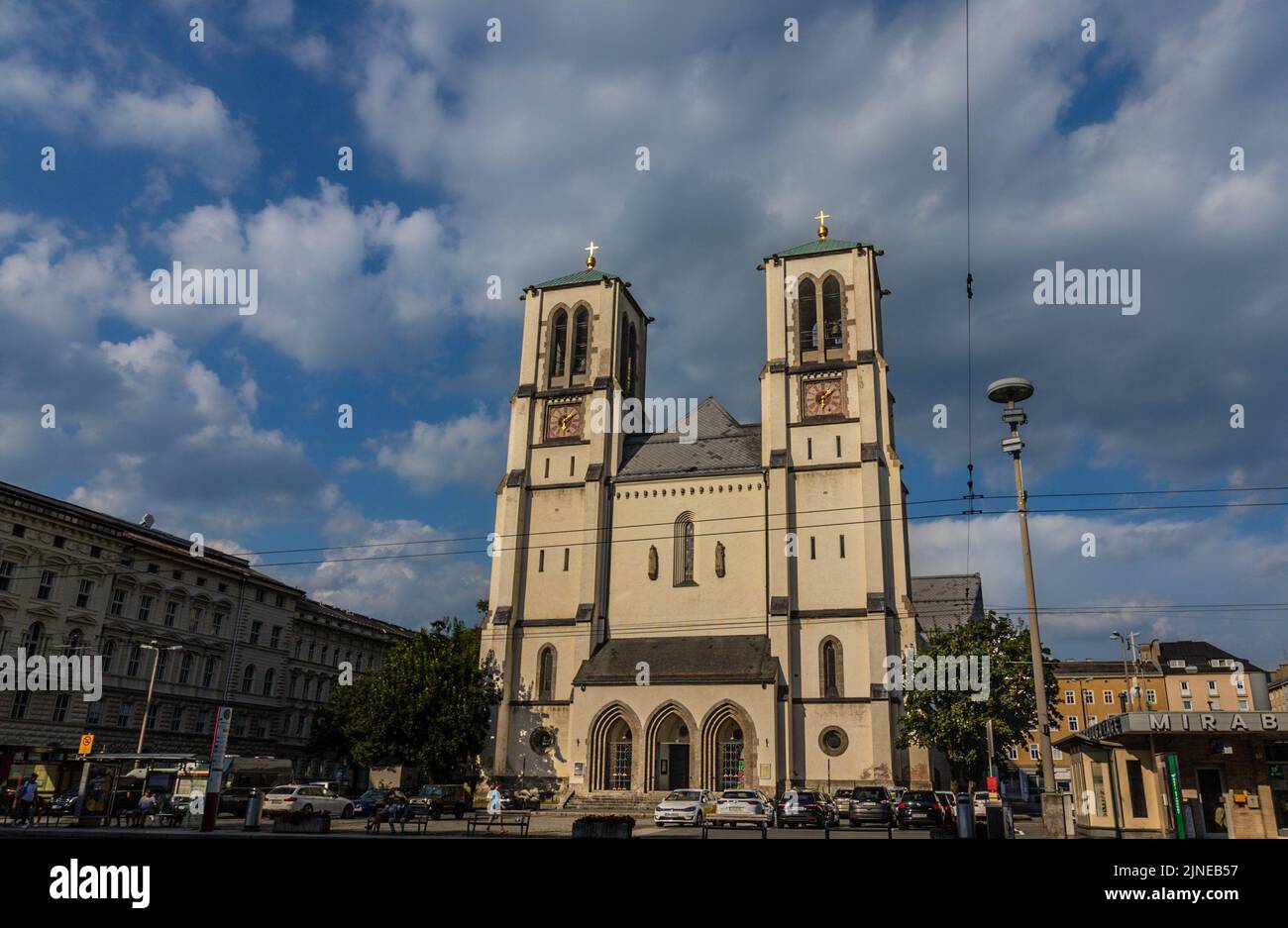 View of front facade of Kirche St. Andrä (church) in Salzburg, Austria ...