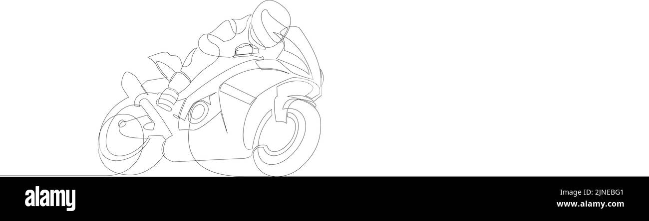 One continuous line drawing of young moto racer. Super bike racing ...