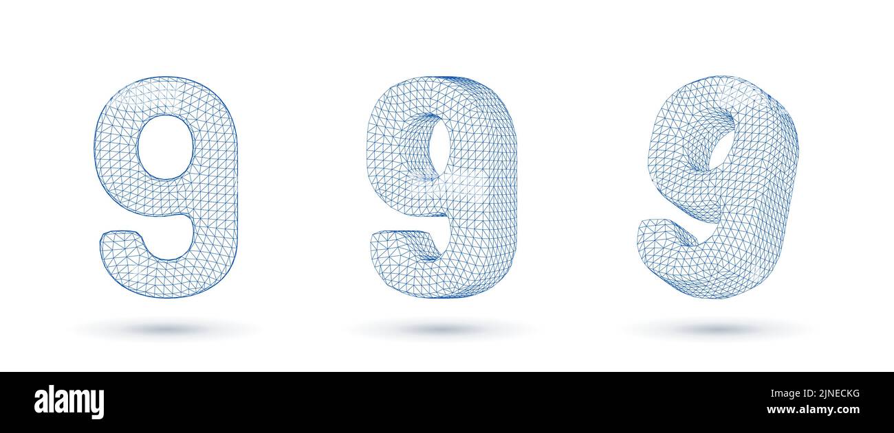 Number nine wireframe high polygonal outline low poly style vector ...