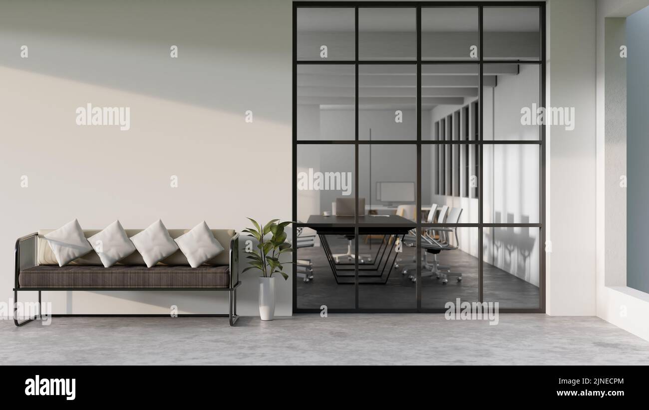 Modern loft office corridor or hallway interior design with comfortable ...