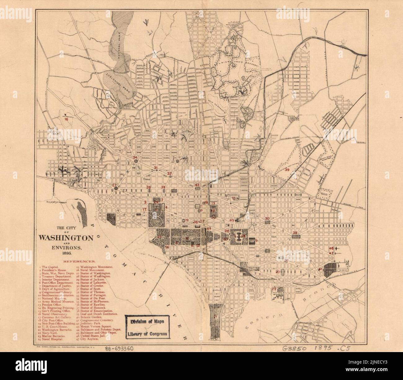 The city of Washington and environs - 1895 Stock Photo - Alamy