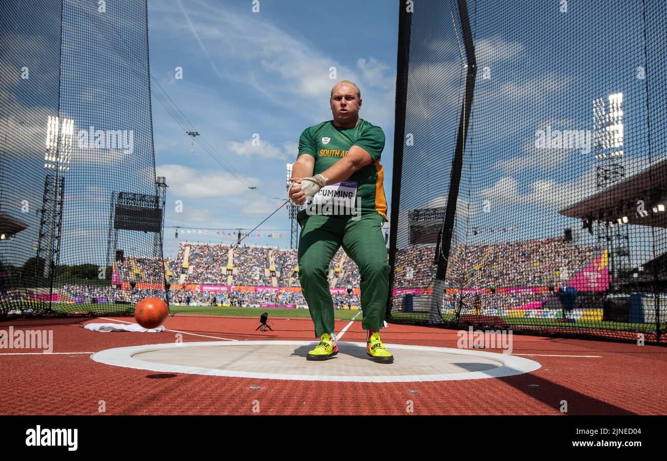 Allan Cumming of South Africa competing in the men’s hammer final at ...