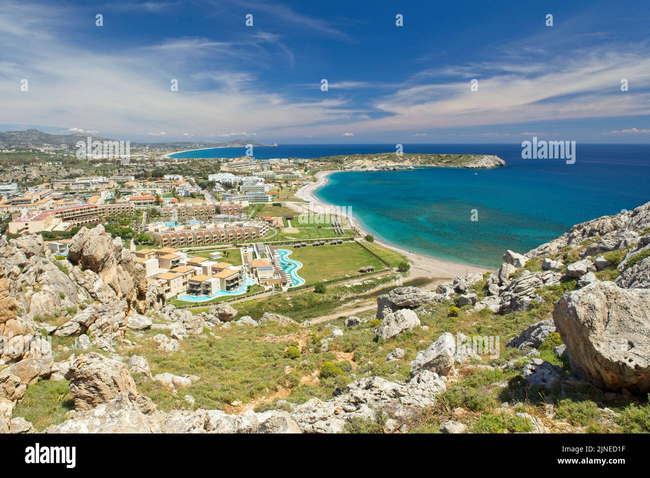 View of sandy beach Kolymbia, Rhodes, Greece Stock Photo - Alamy