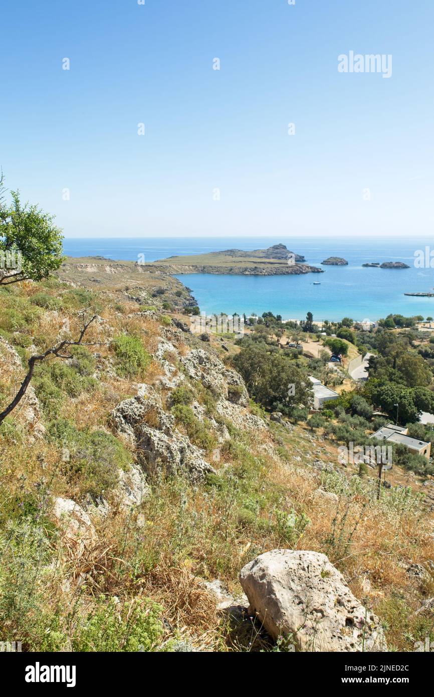 Landscape view from Kolymbia Rock near Kolymbia, Rhodes, Greece Stock ...
