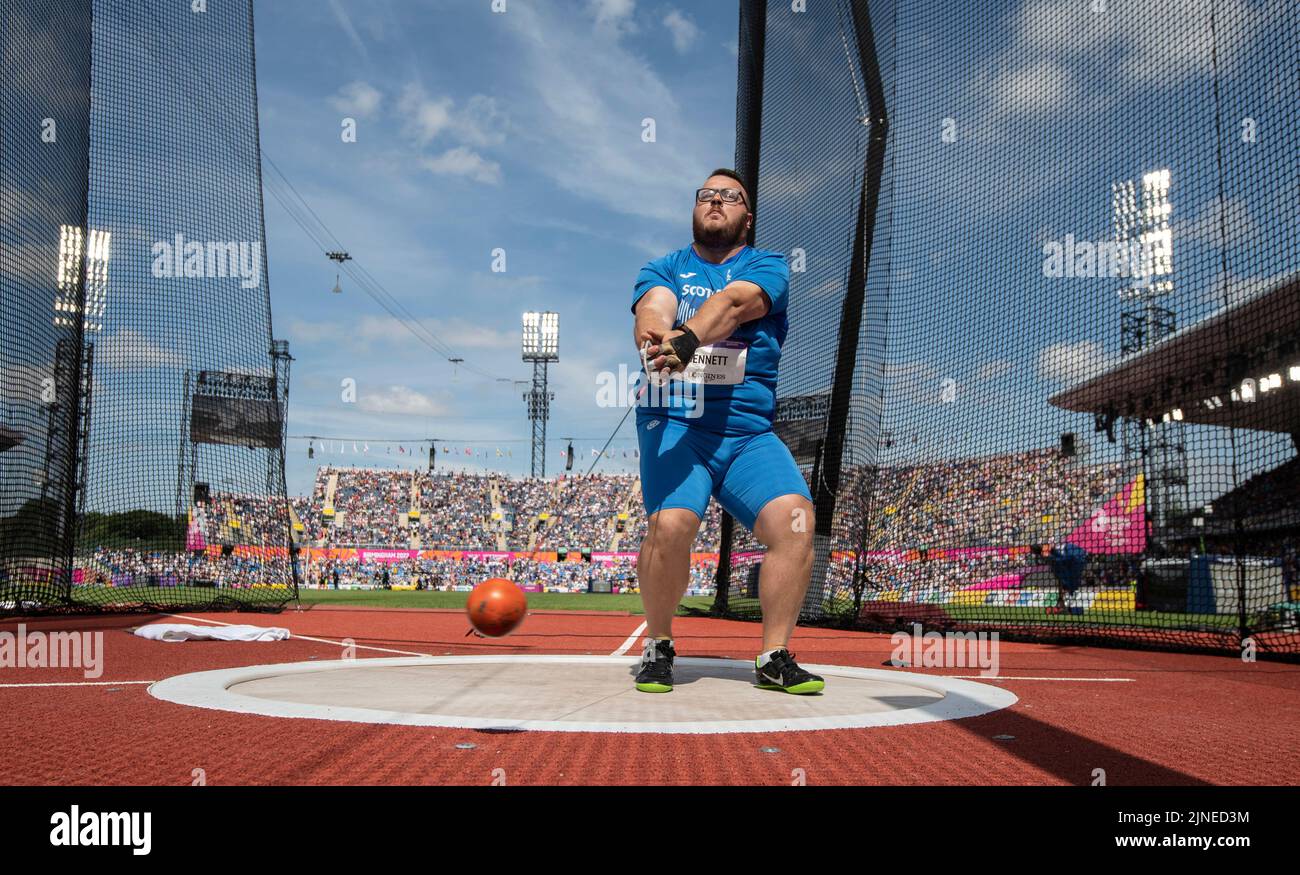 Christopher Bennett of Scotland competing in the men’s hammer final at ...