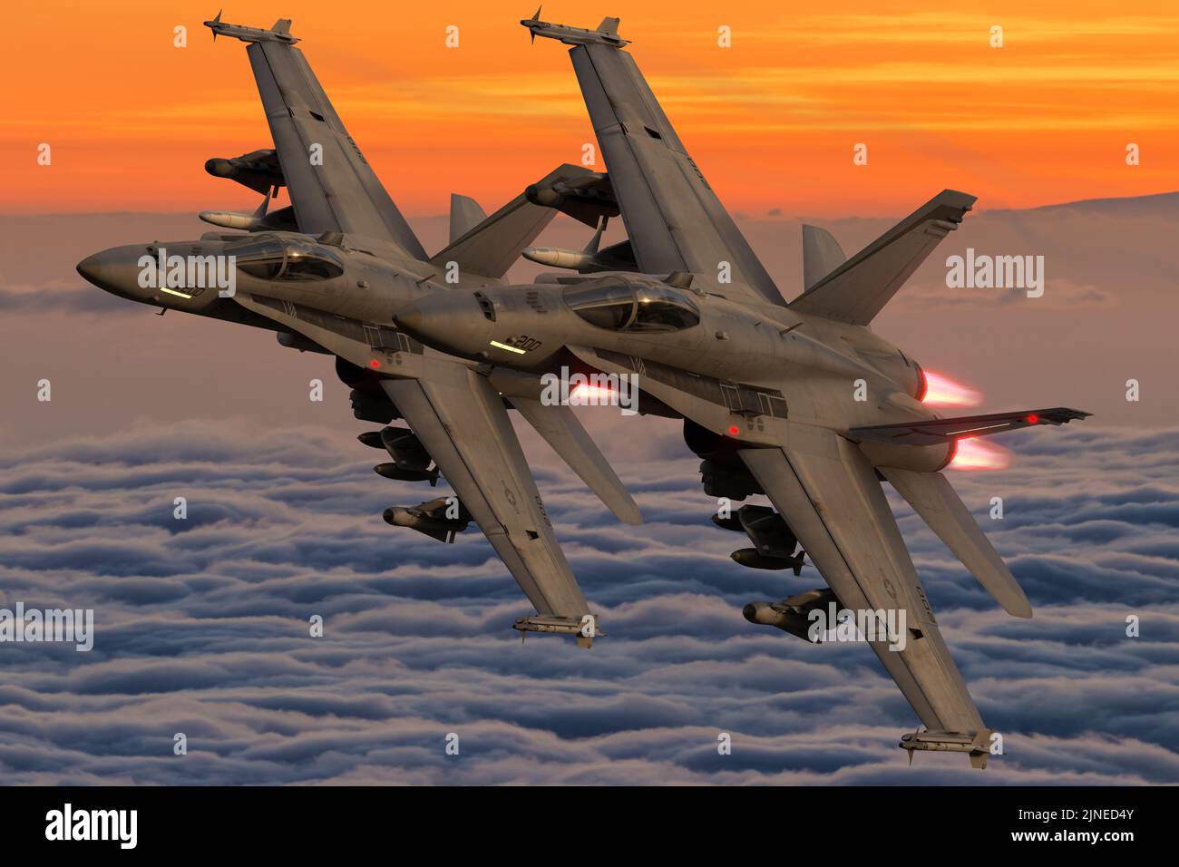 Boeing F / A-18E / F Super Hornet in flight above the clouds Stock ...