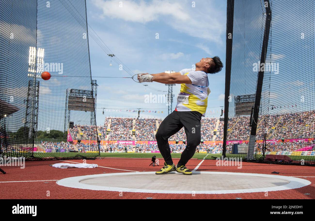 Jackie Wong Siew Cheer of Malaysia competing in the men’s hammer final ...