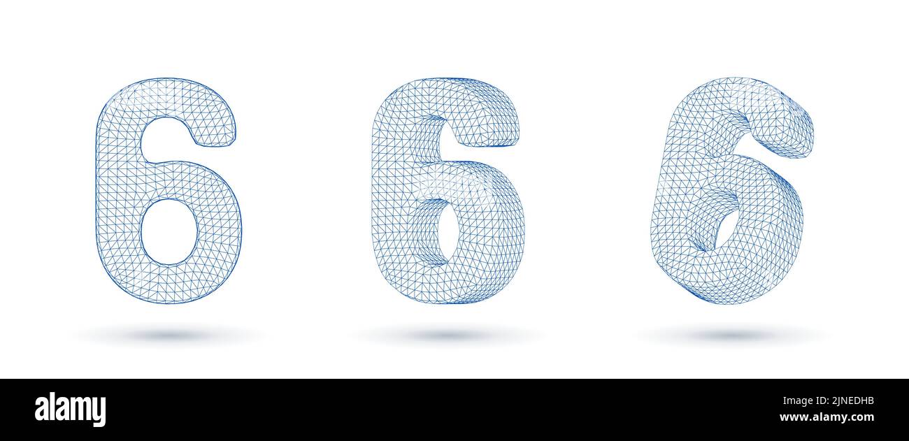 Number six wireframe high polygonal outline low poly style vector ...
