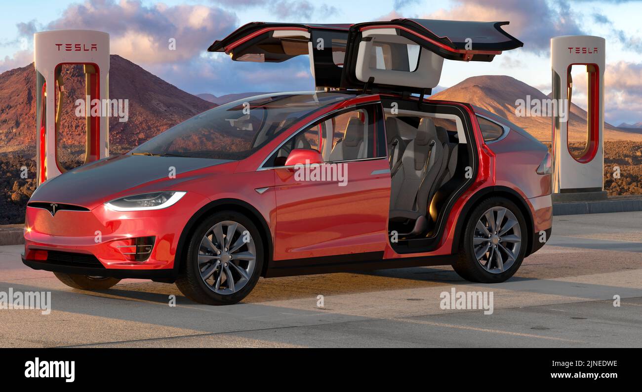 Tesla Model X at supercharger station Stock Photo - Alamy