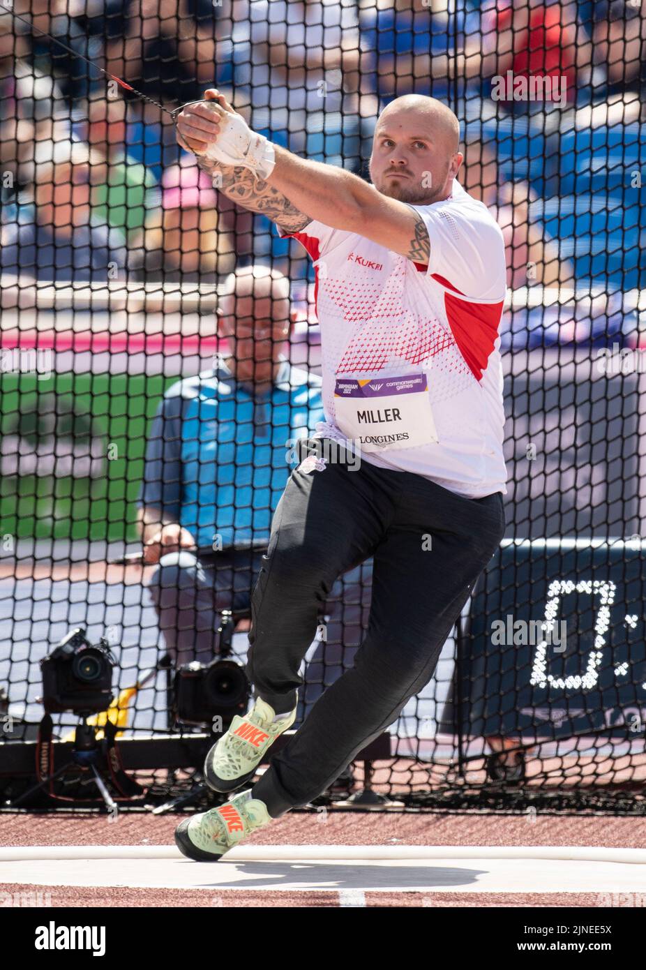 Nick Miller of England competing in the men’s hammer final at the ...