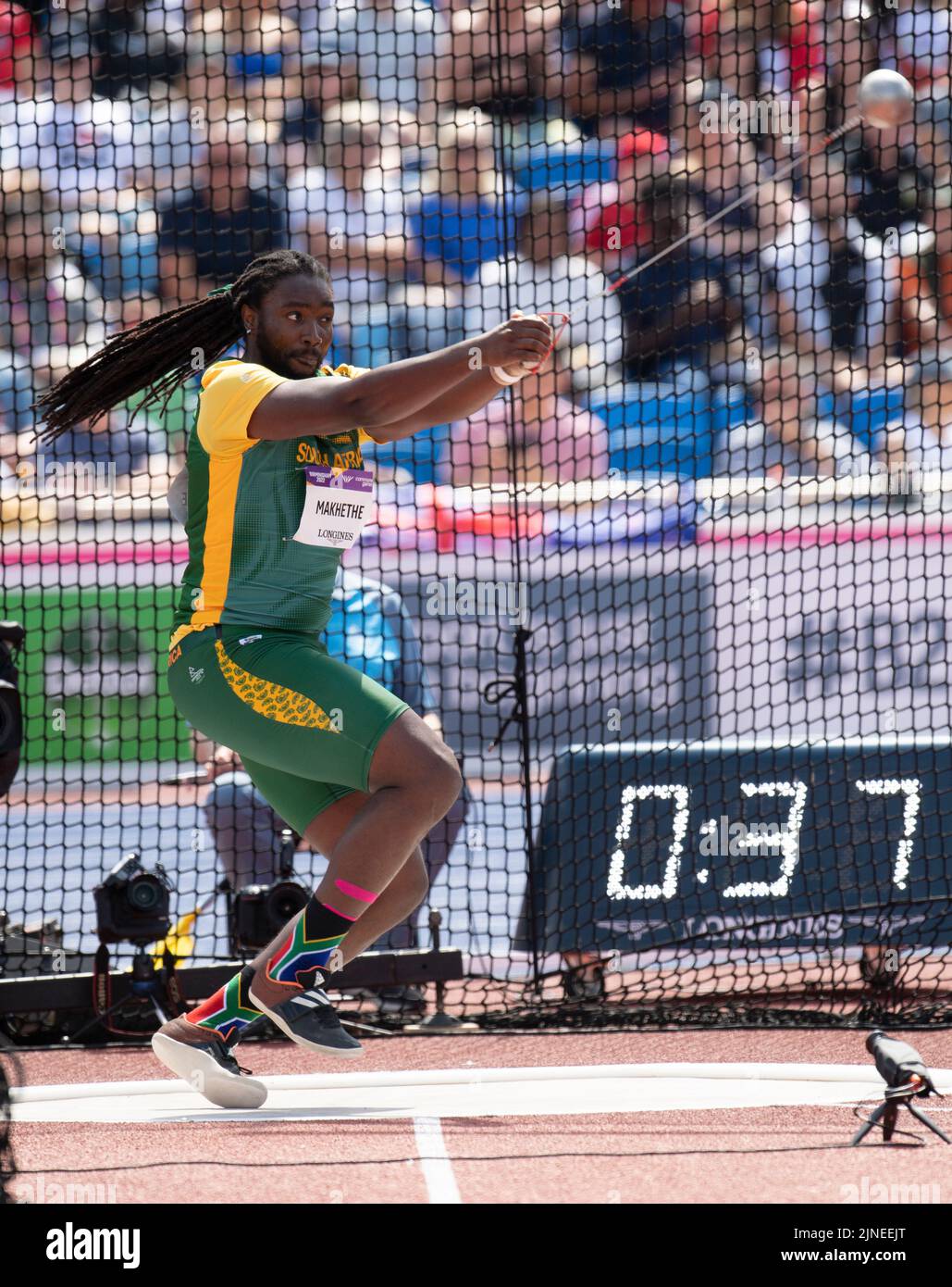 Tshepang Makhethe of South Africa competing in the men’s hammer final ...
