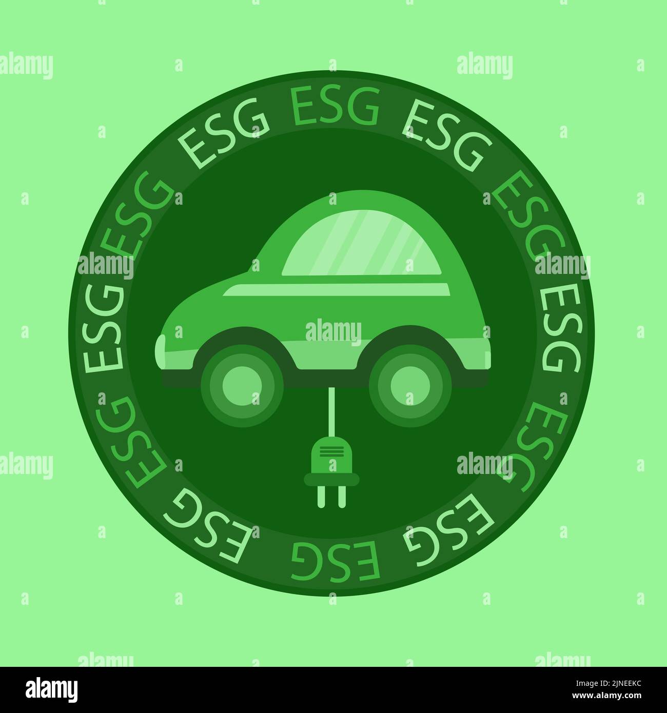 Sustainable friendly ESG. Eco car. Isolated illustration on a green ...