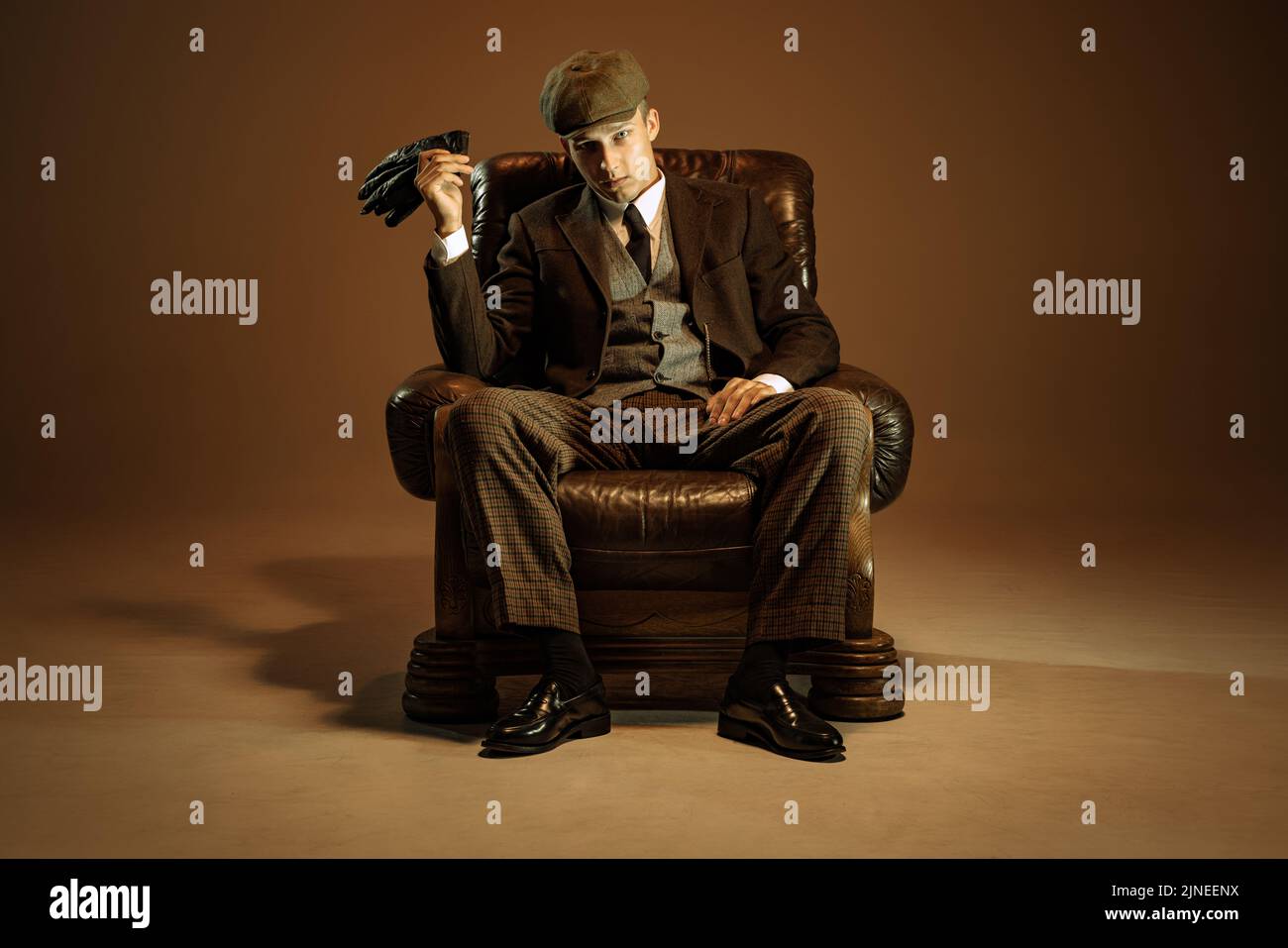 Cinematic portrait of young man, retro 1920s style english gangster ...