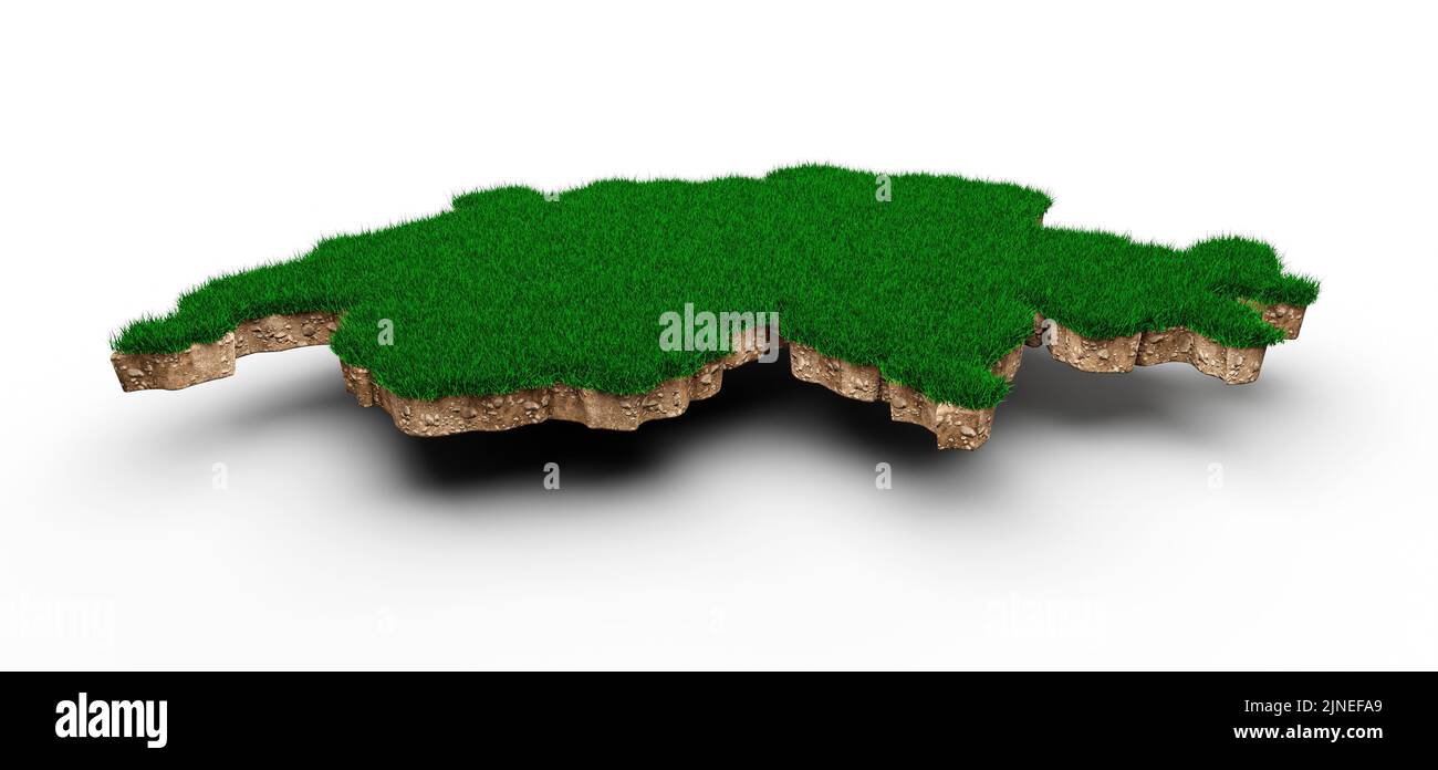 A 3D rendering of the map of Switzerland with solid land and green ...