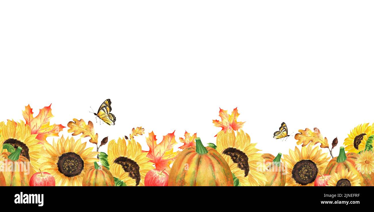 An autumn garden composition. Watercolour illustrations on the theme of ...