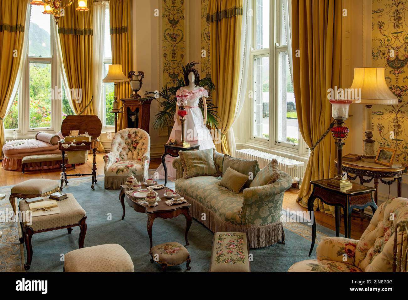Drawing Room in Kylemore Abbey, Kylemore, Co. Galway, Ireland Stock ...