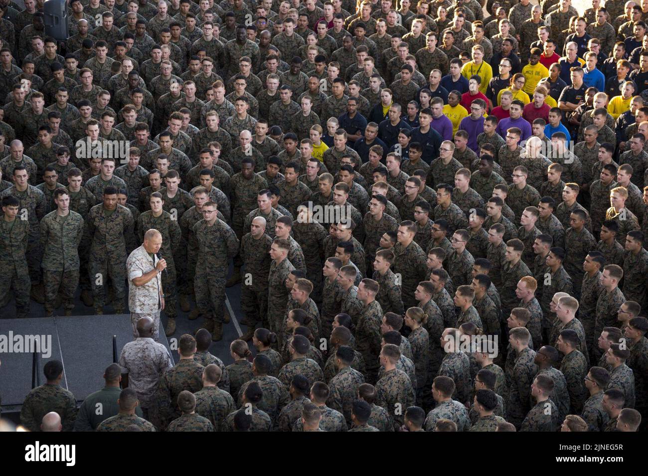 The Commandant of the Marine Corps addresses Sailors and Marines during ...