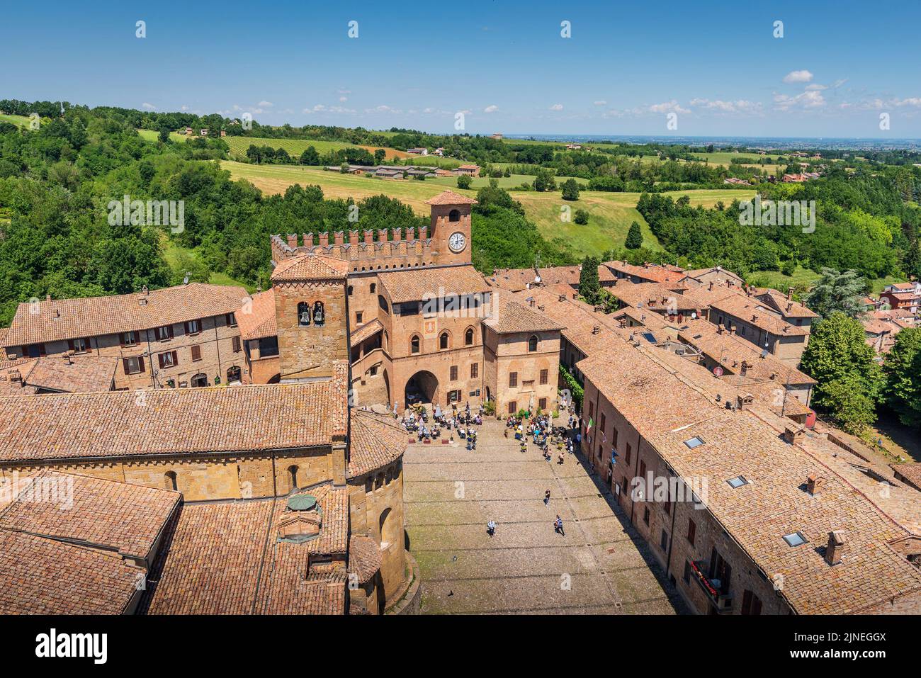 Panoramic aerial view of Castell'Arquato medieval town in Piacenza ...