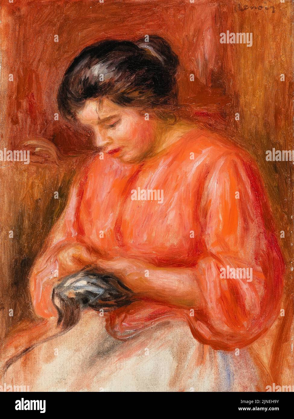 Pierre Auguste Renoir, Girl Darning, painting in oil on canvas, circa ...