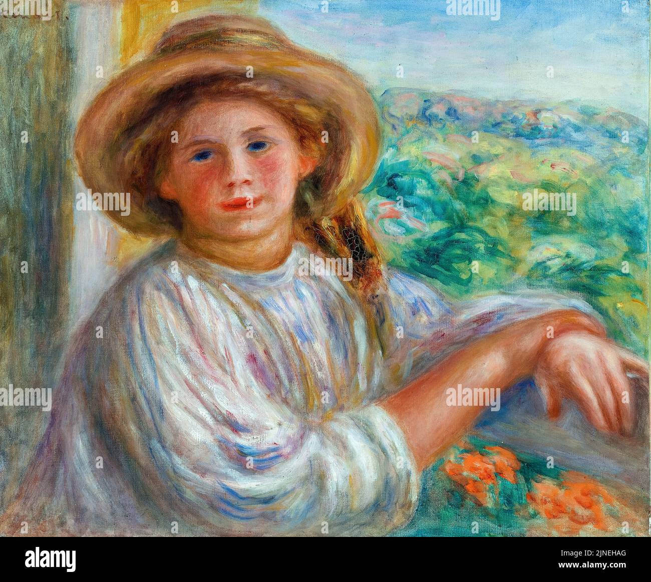 Pierre Auguste Renoir, Girl on a Balcony, Cagnes, painting in oil on ...