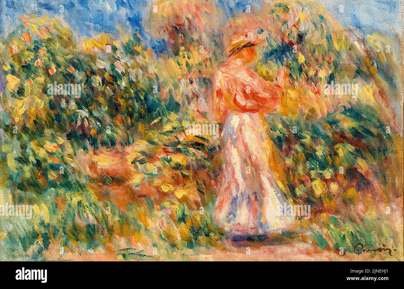 Pierre Auguste Renoir, Landscape with Woman in Pink and White, painting ...