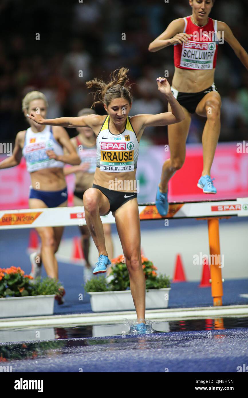 Gesa Krause participating in the 3000 meter steeplechase at the European Athletics Championships ...