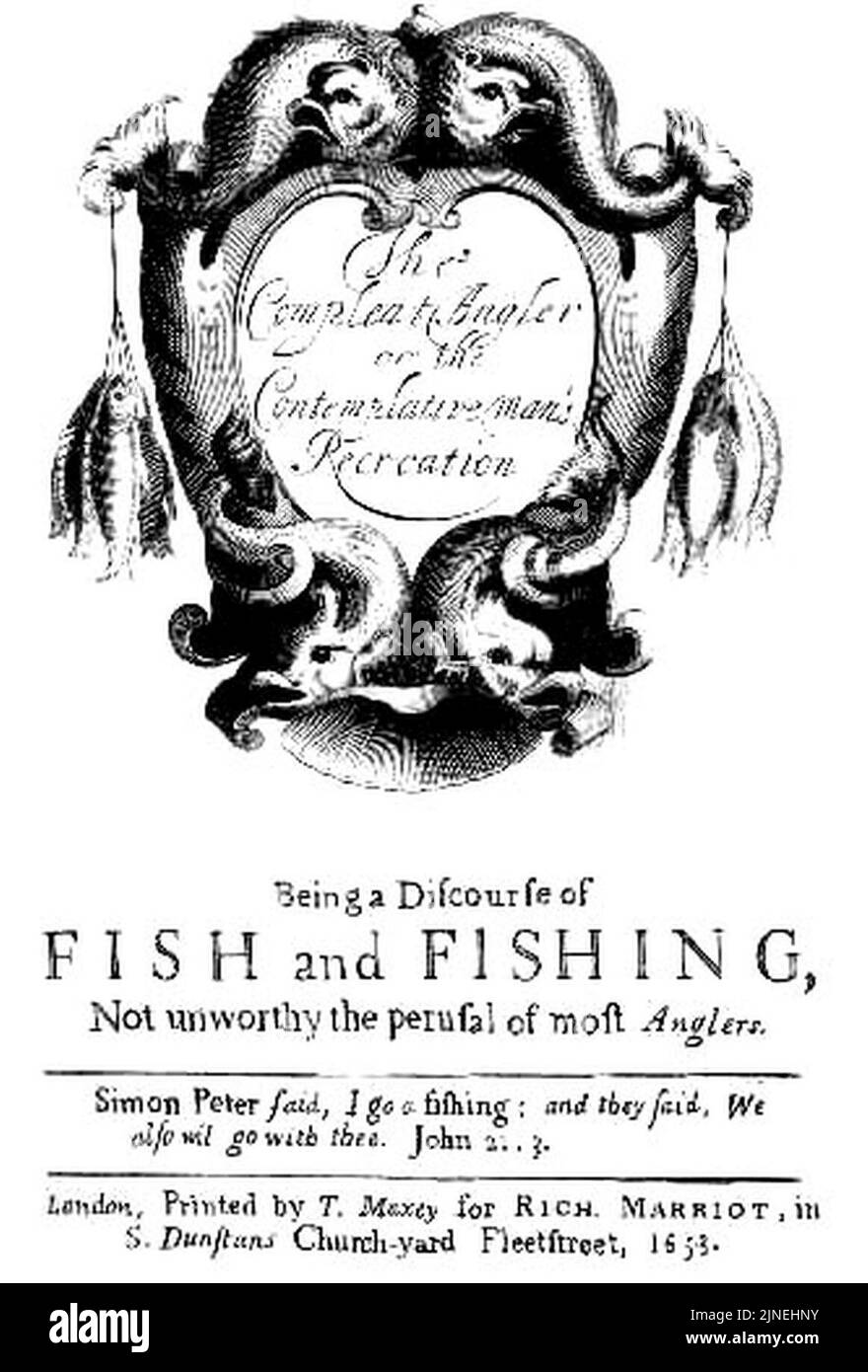 The Compleat Angler, by Izaak Walton (1653) (title page Stock Photo - Alamy