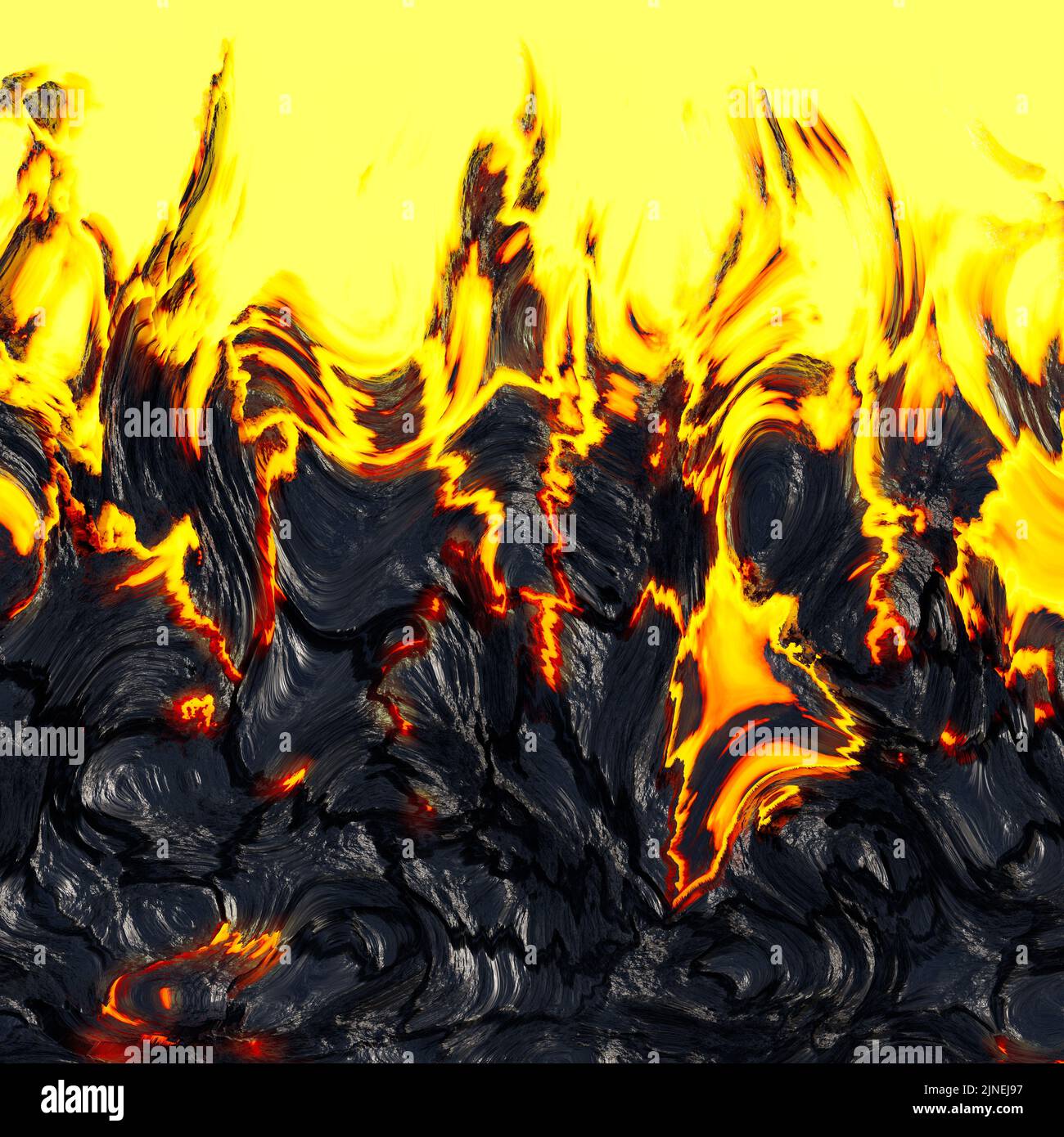 Realistic lava flame on black ash background. Texture of molten magma ...