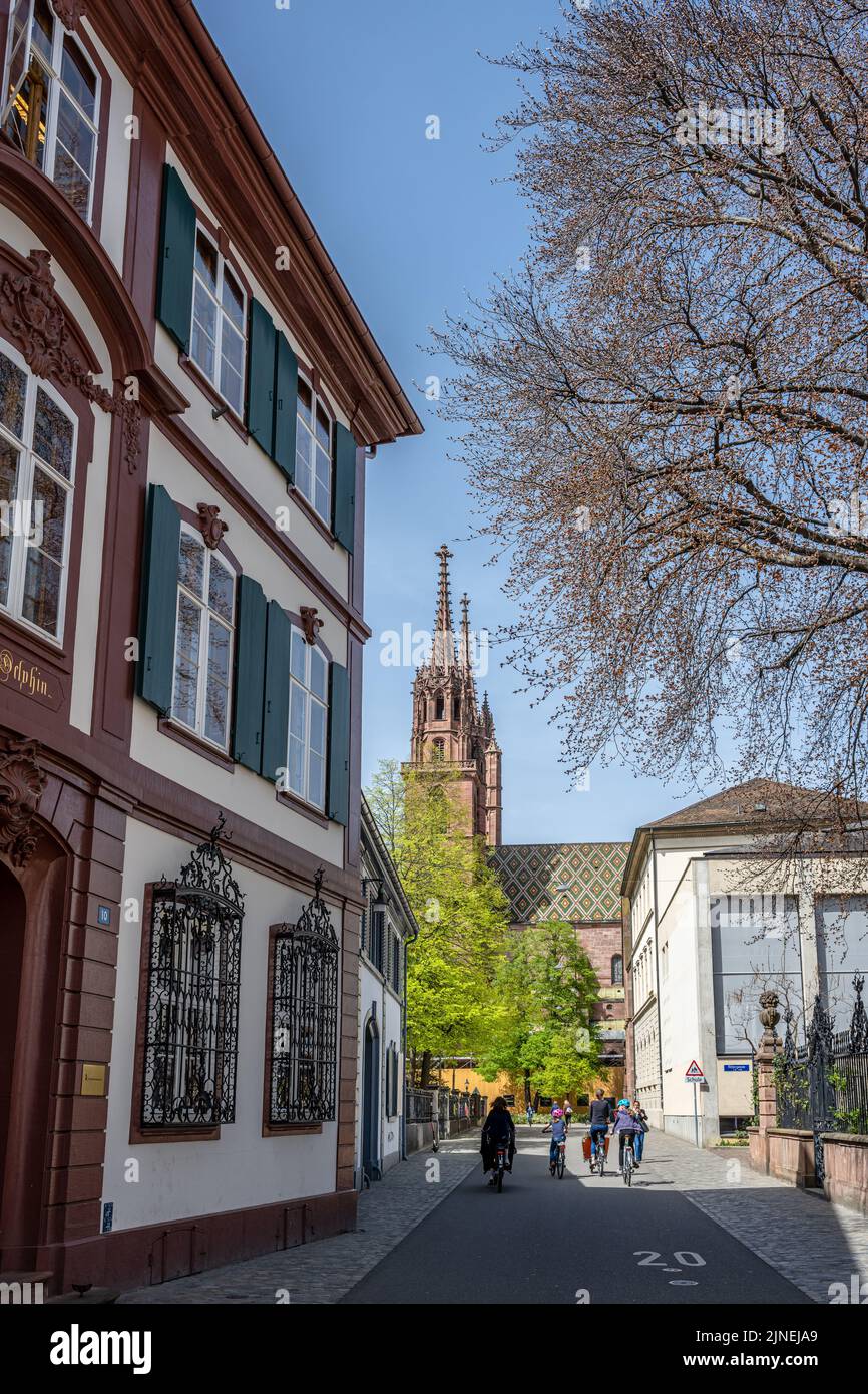 Towers of Basel Minster from Rittergasse Stock Photo - Alamy