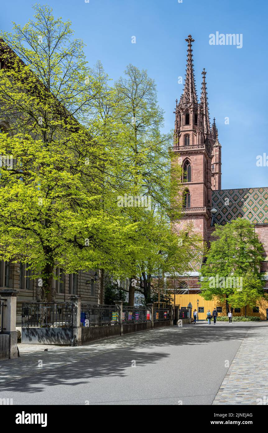 Towers of Basel Minster from Rittergasse Stock Photo - Alamy